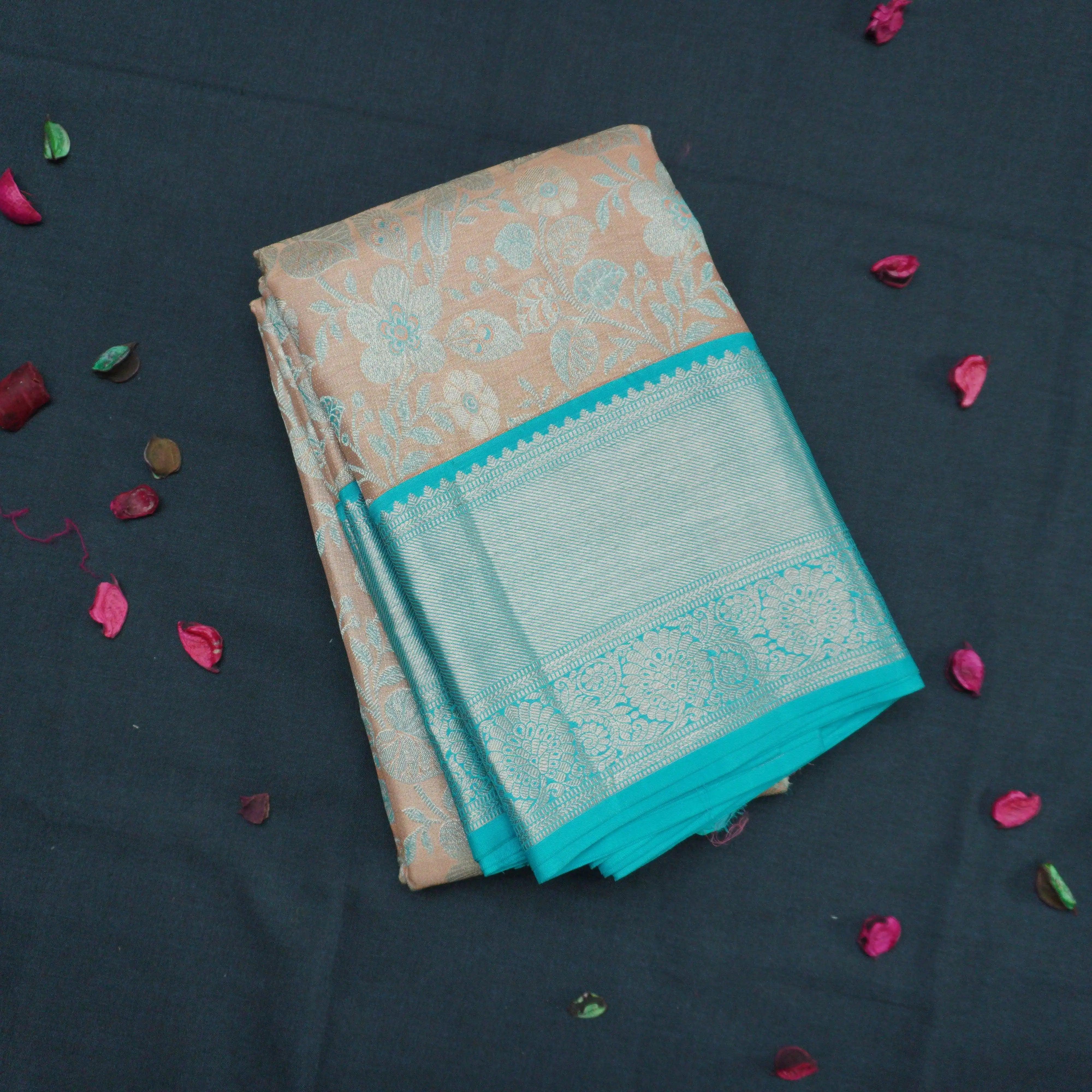 Silver Zari Bridal Saree – Exclusive Pastel Peach Kanchipuram – Vivaaha ...