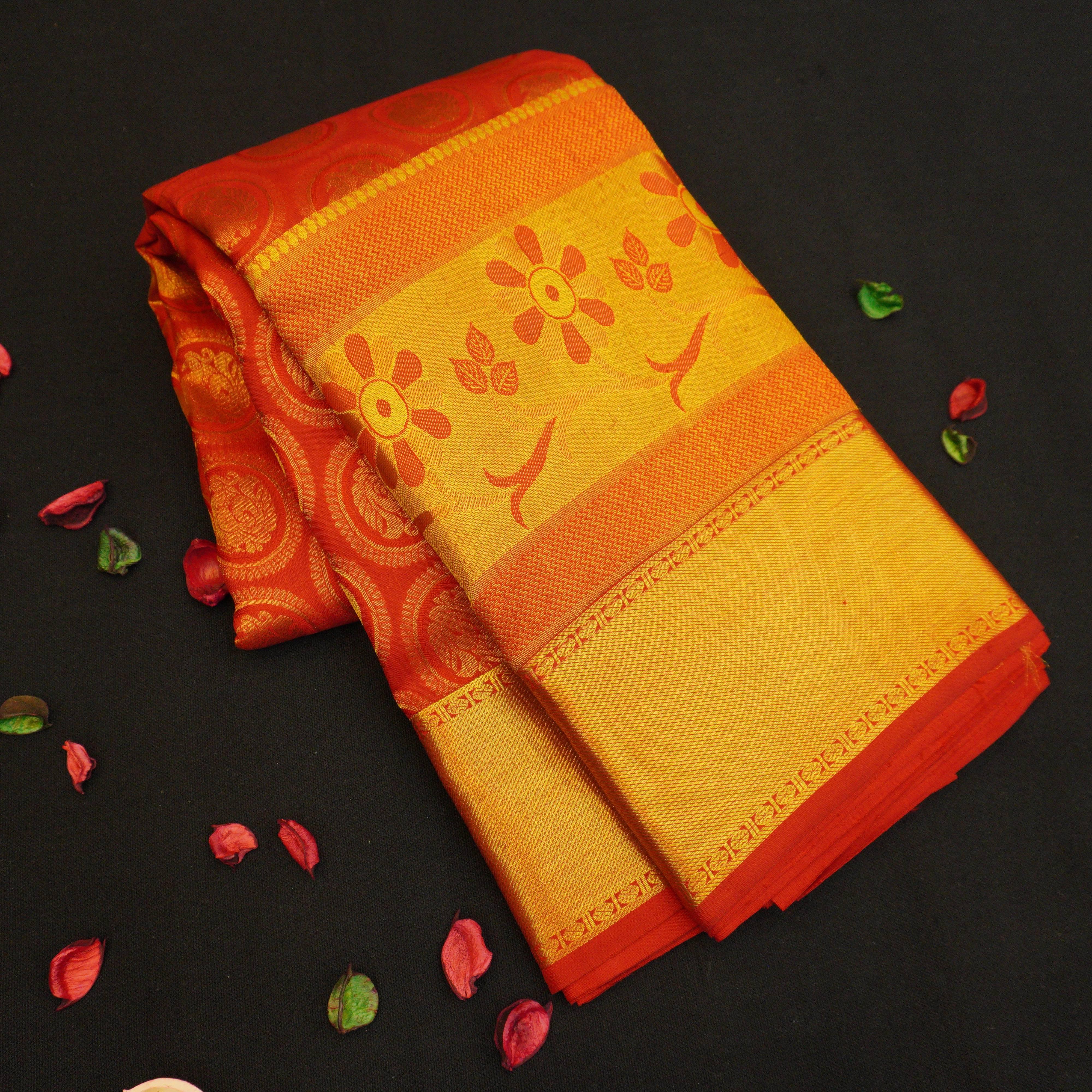 Chilli Red Bridal Kanjivaram Silk Saree - Dual Border Design – Vivaaha ...